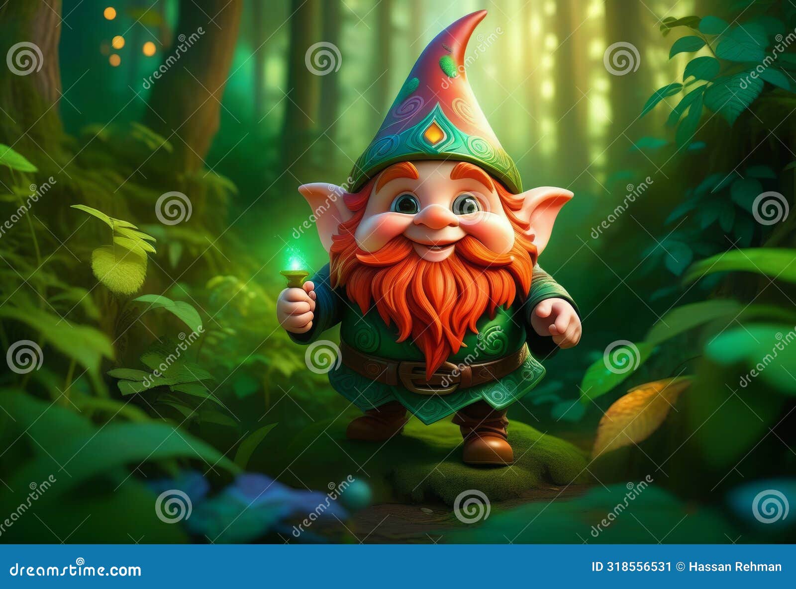 A Glimpse into the Mystical Realms of Emerald Gnomes Stock Illustration ...