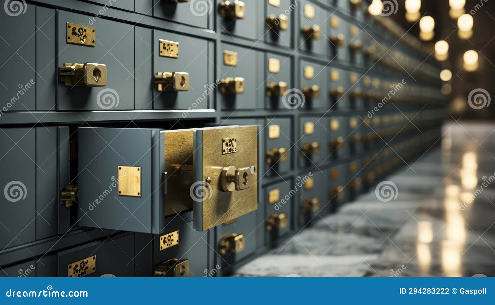 A Glimpse into Open Safe Deposit Boxes. Generative AI Stock ...
