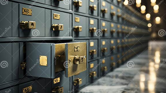 A Glimpse into Open Safe Deposit Boxes. Generative AI Stock ...