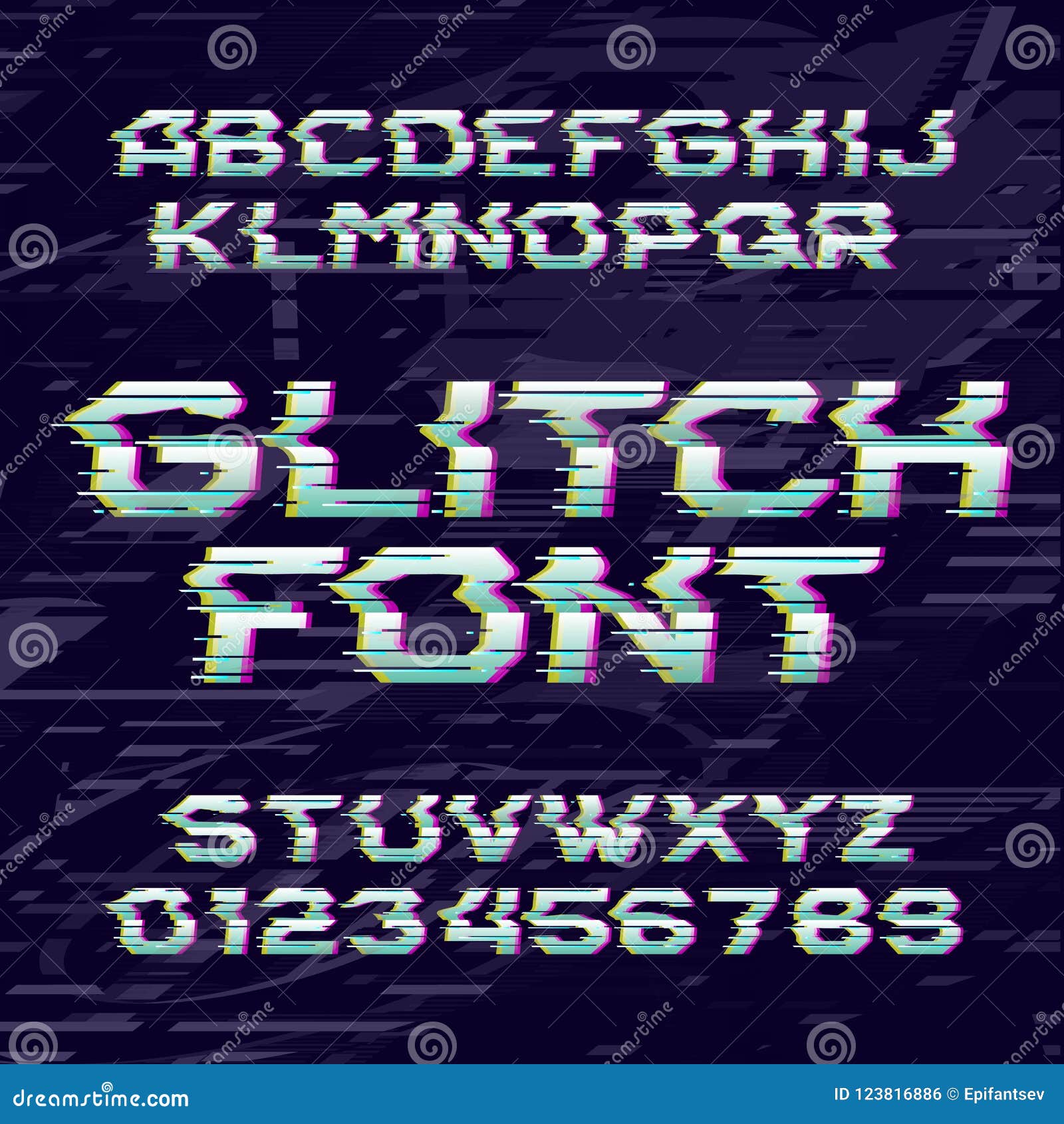 Glitch Alphabet Font. Distorted Type Letters and Numbers on a Glitched ...