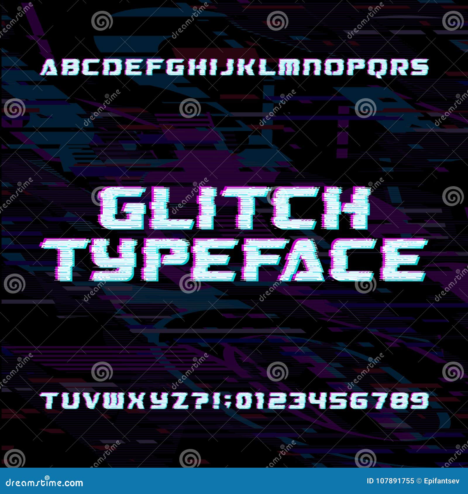 Glitch Alphabet Font. Distorted Type Letters And Numbers On A Bright ...