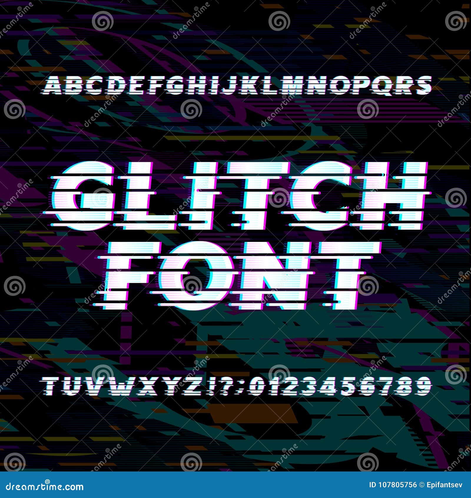 Glitch Alphabet Font. Oblique Type Letters and Numbers on a Glitched ...