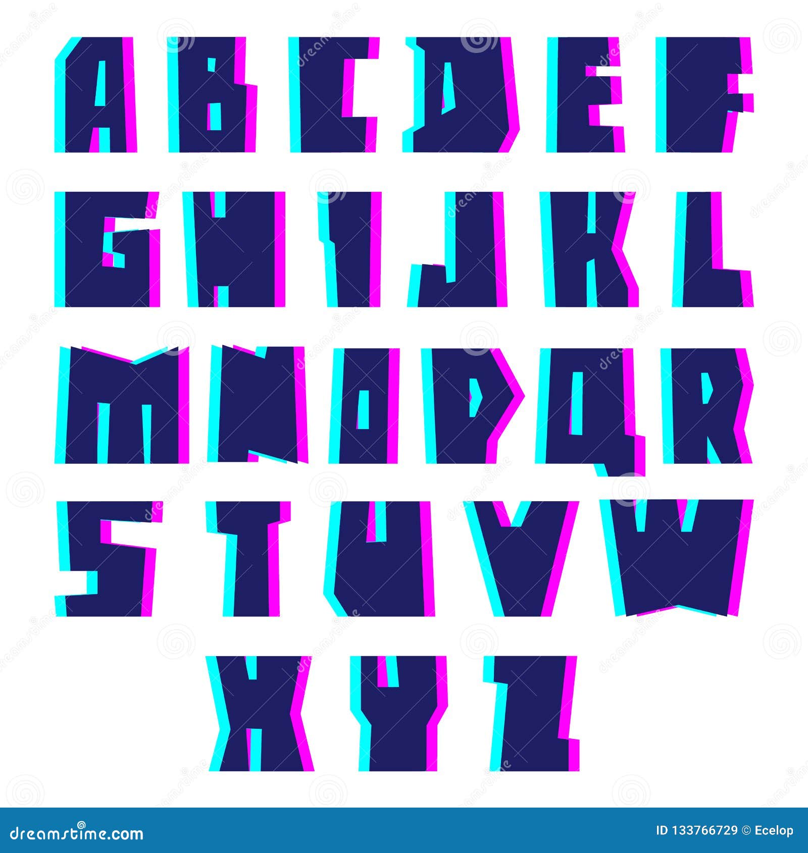 Glitch Alphabet Letters and Numbers with Effect Stock Vector ...