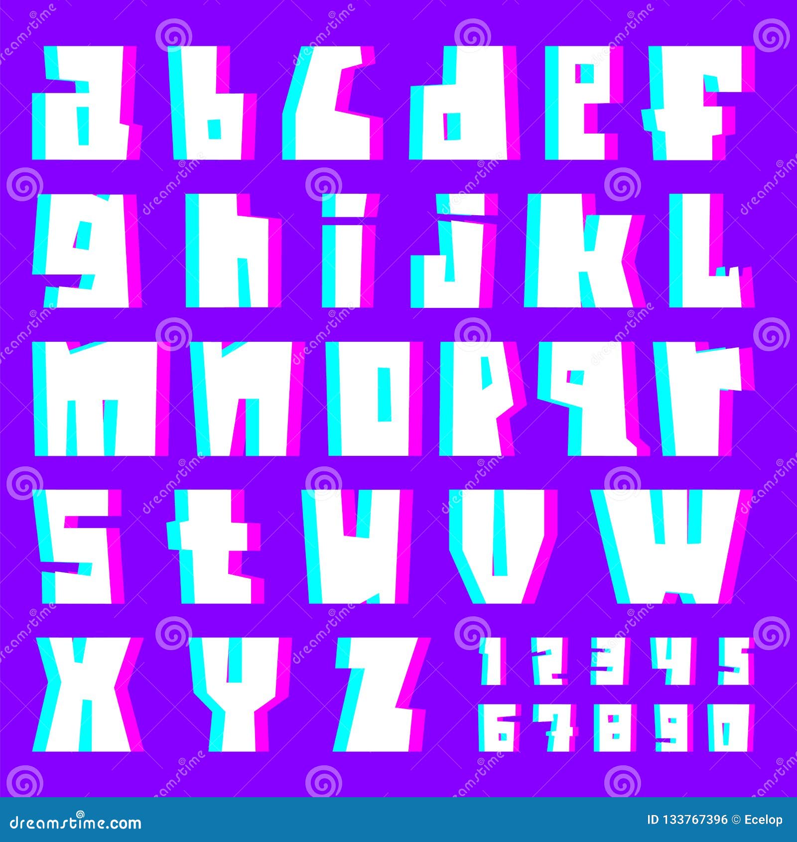 Glitch Alphabet Letters and Numbers with Effect Stock Vector ...