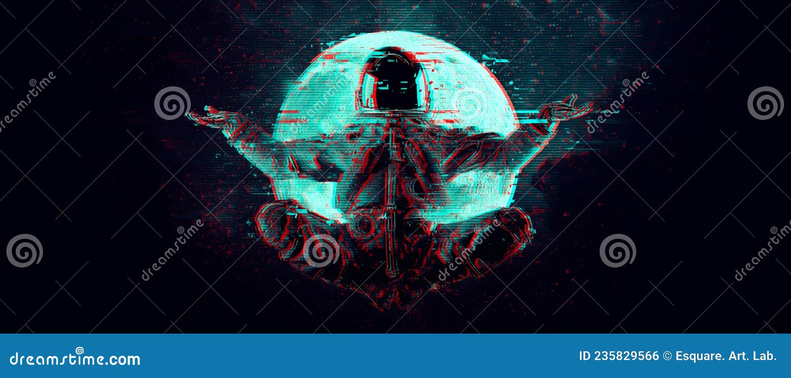 Glitch Astronaut on the Background of the Moon and Space. Digital Pixel ...