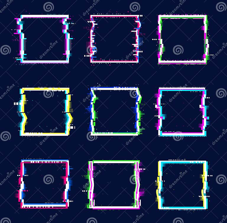 Glitch Banner Square Frames, Abstract Borders Set Stock Vector ...