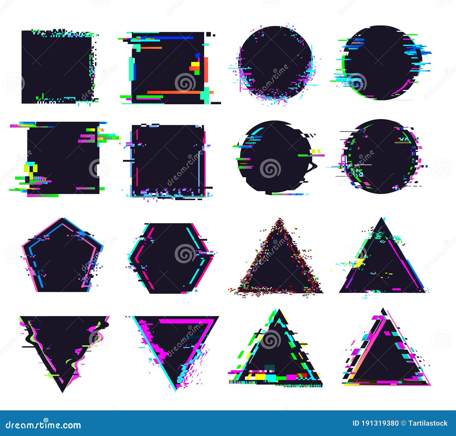 Glitch Black Frames of Different Shape. Distorted Signal, Square and ...