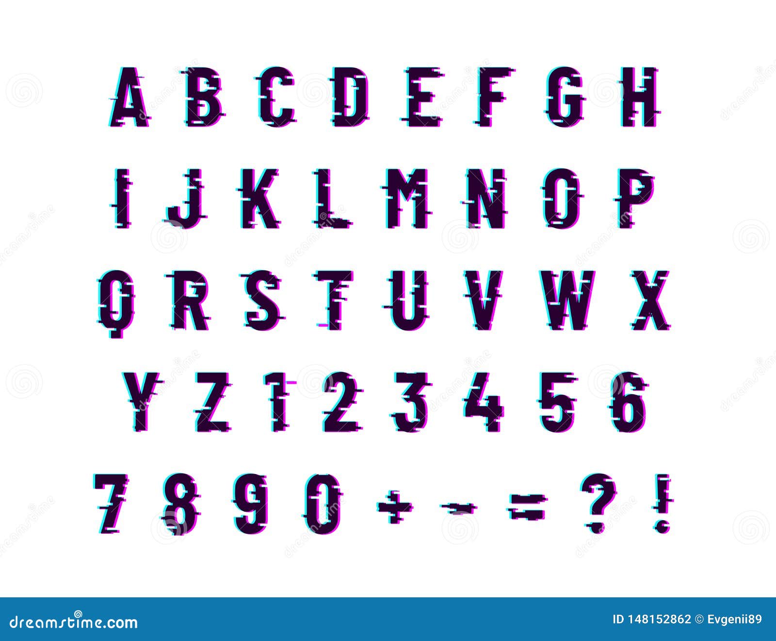 Glitch Computer Distortion Font, Latin Letters on White Stock ...