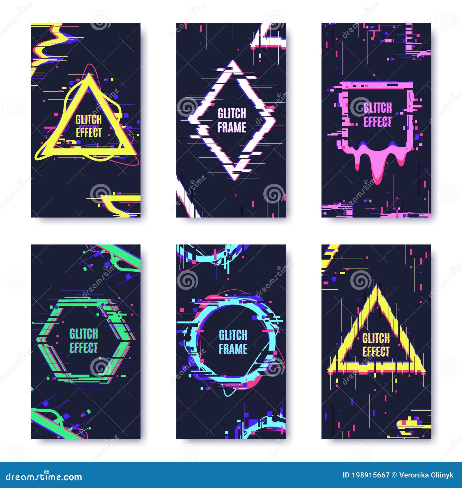 Glitch Damage Cards. Noise Defect Distortion Frame Posters, Abstract No ...
