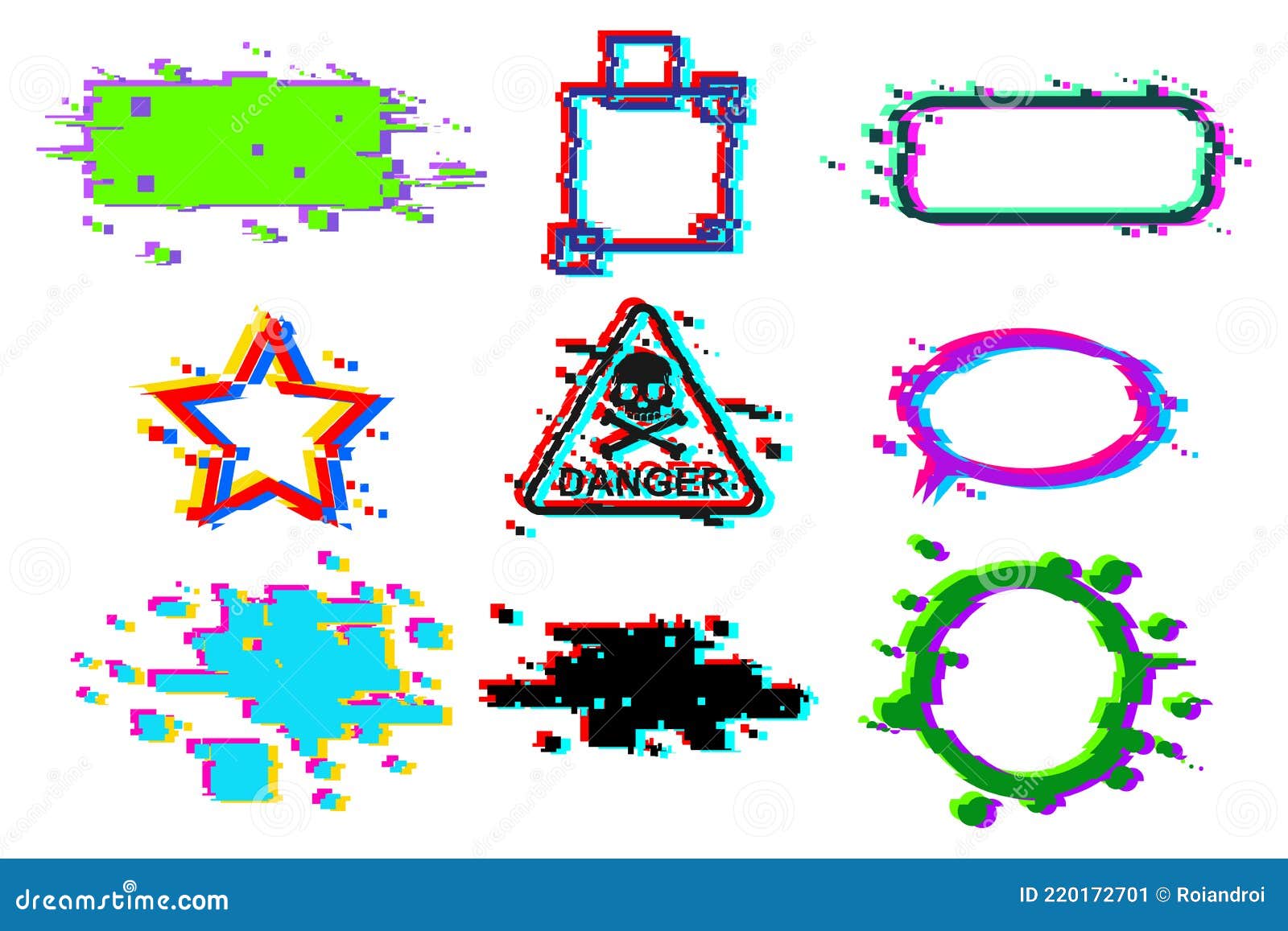 Glitch Design Element Vector Set Stock Vector - Illustration of form ...
