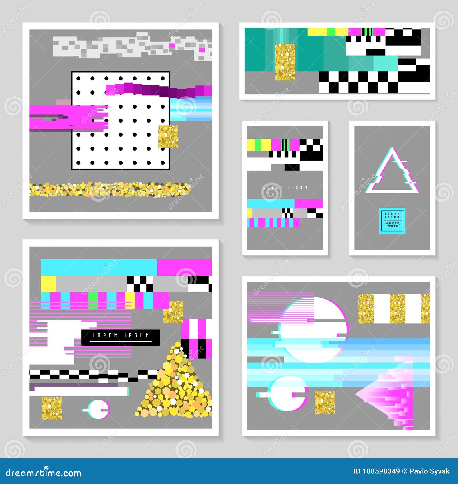 Glitch Design Poster Templates Set. Cyberpunk Digital Background with ...