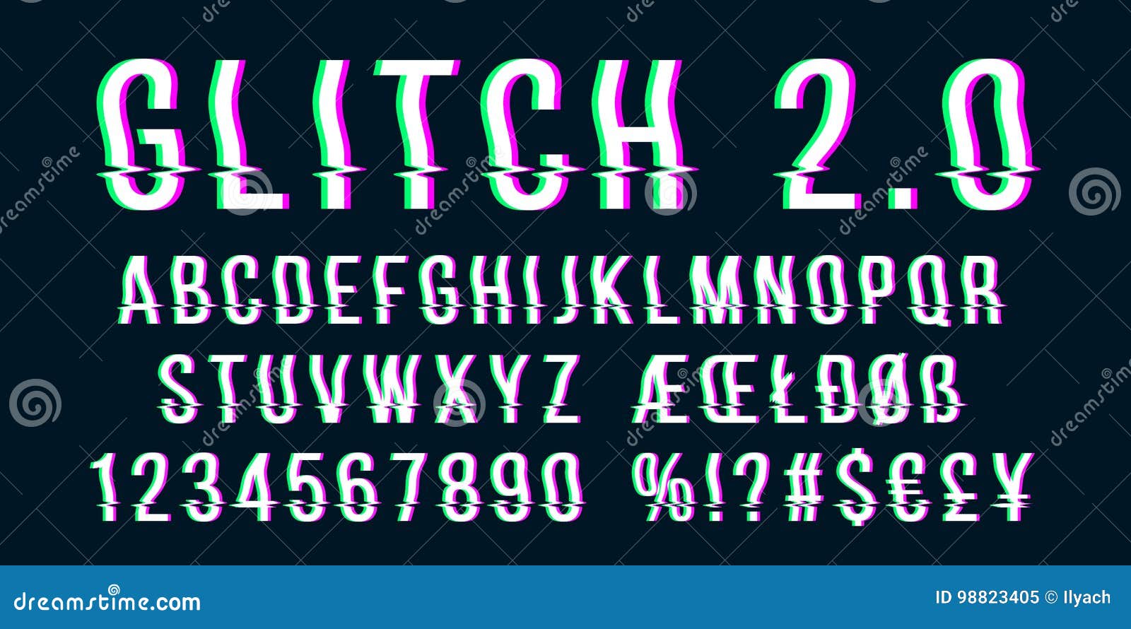 Glitch Distorted Font Letter Set with Broken Pixel Effect Stock Vector ...