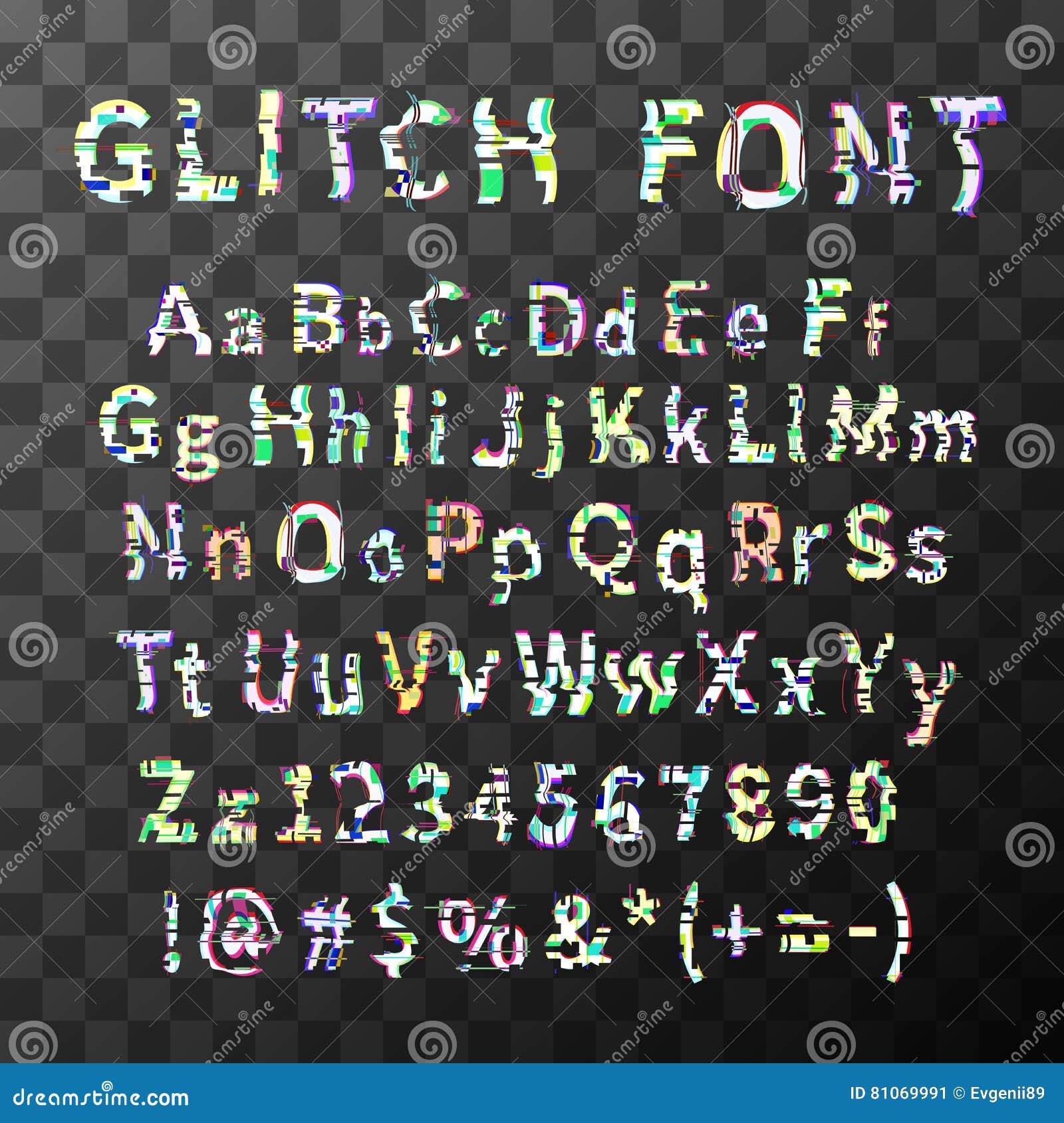 Glitch Distortion Font. Latin Letters and Numbers. Stock Illustration ...