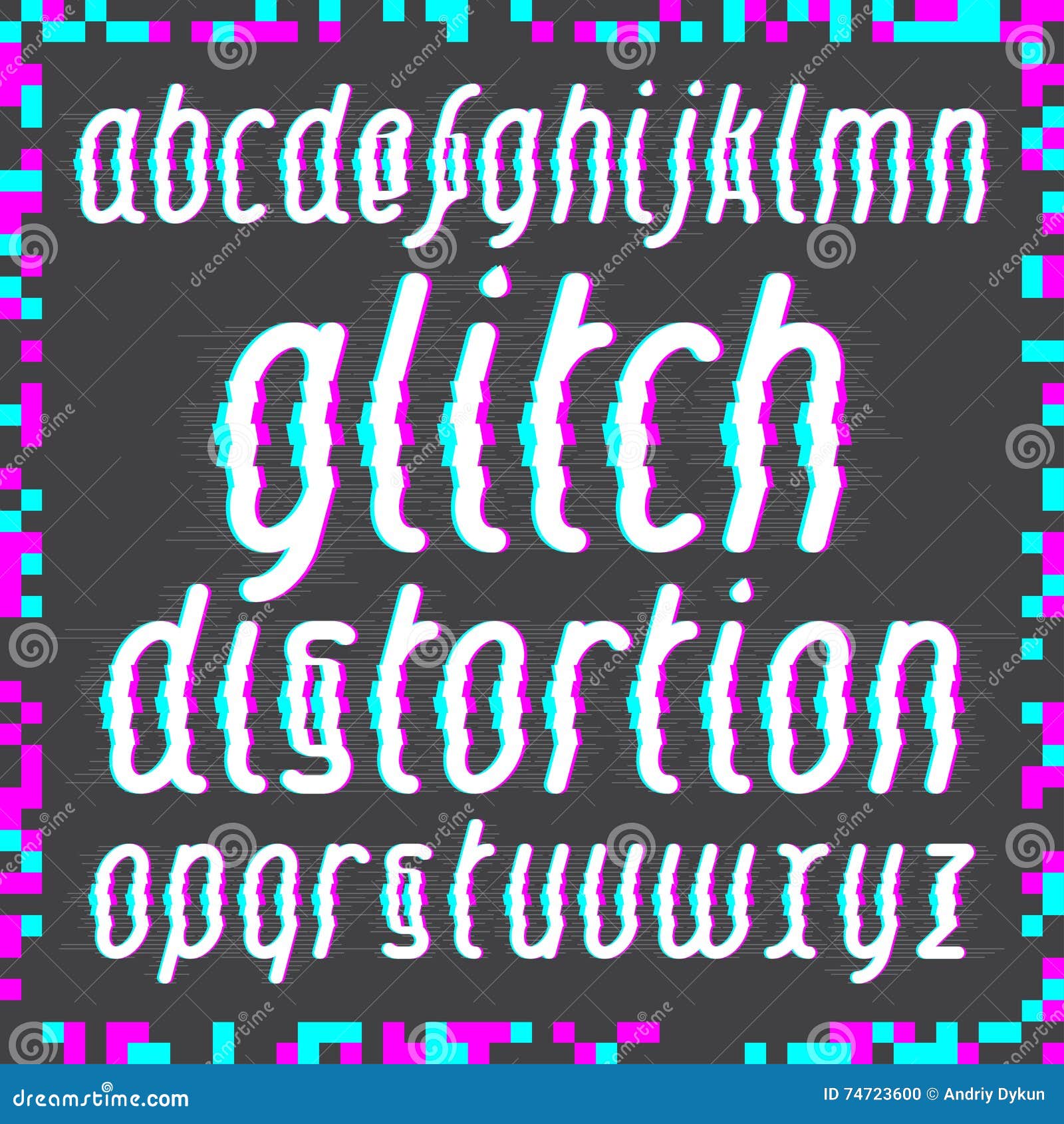 Glitch distortion font stock vector. Illustration of latin - 74723600