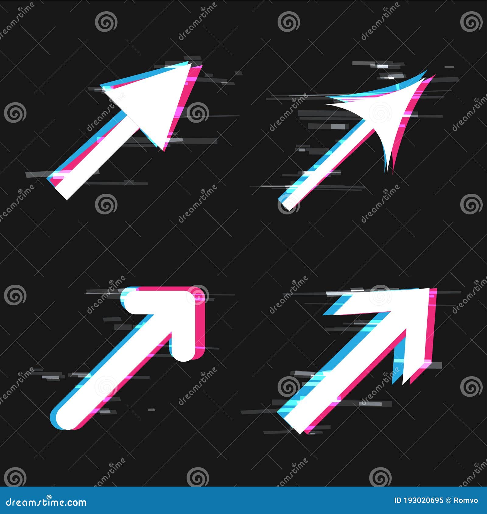 Glitch Arrows Sign Set on Dark Background Stock Vector - Illustration ...