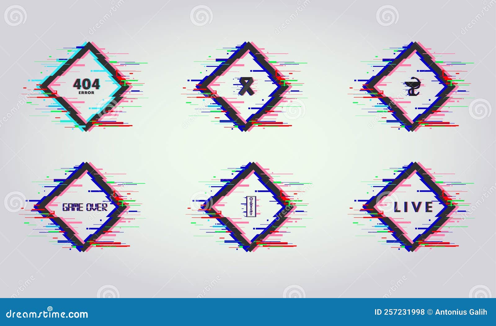 Glitch Live Streaming. Distorted Emblem With 3D Stereo Effect. Online ...