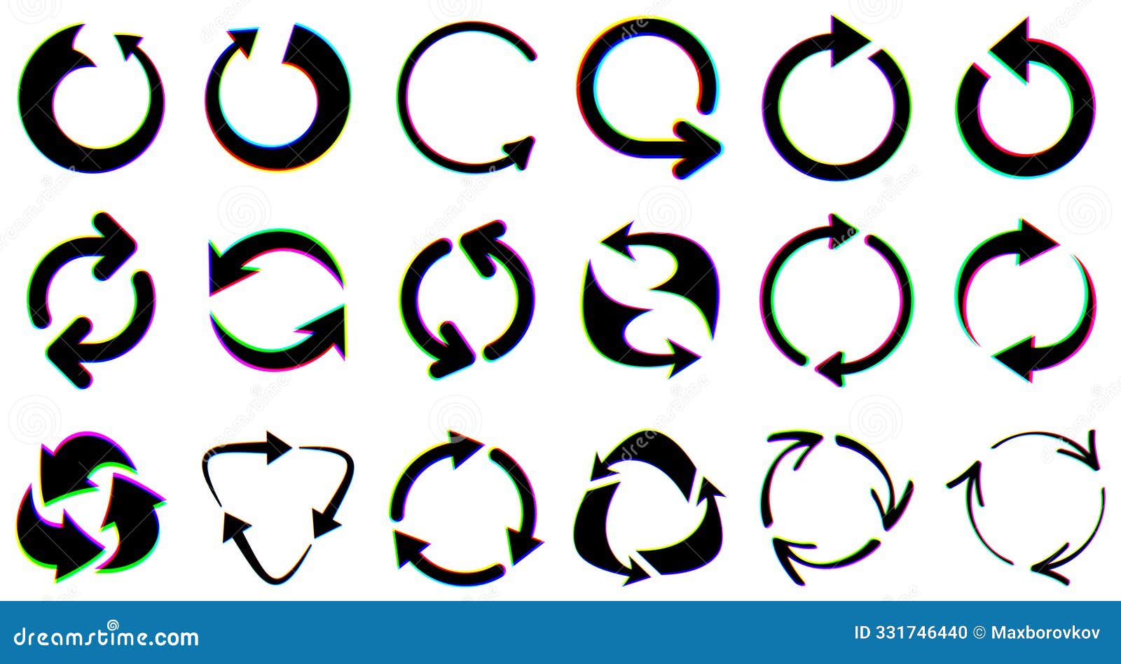 Glitch Effect Circular Arrows Collection Stock Illustration ...