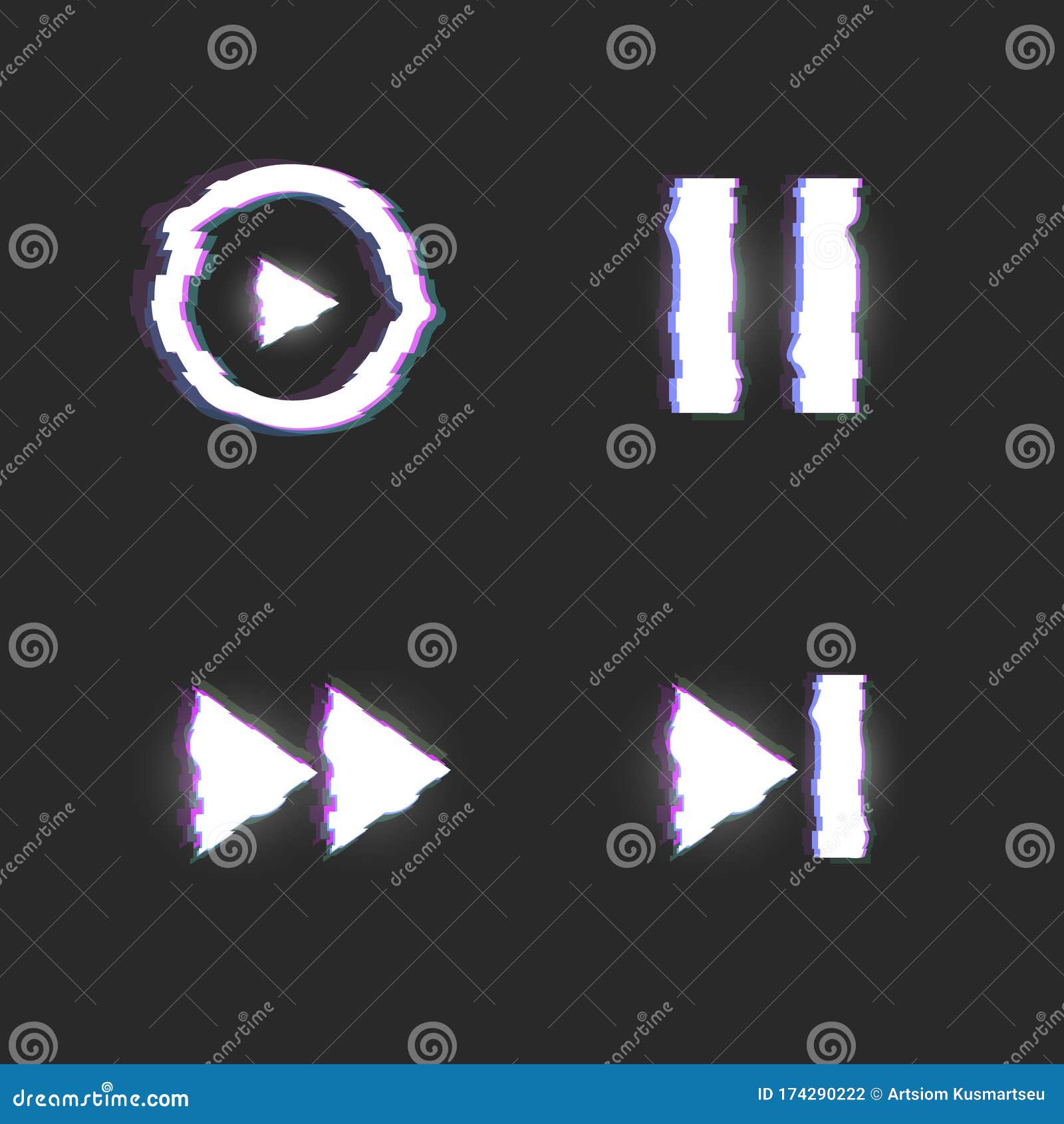 Glitch Effect. Distorted Signal Vector Set. Button Stock Vector ...