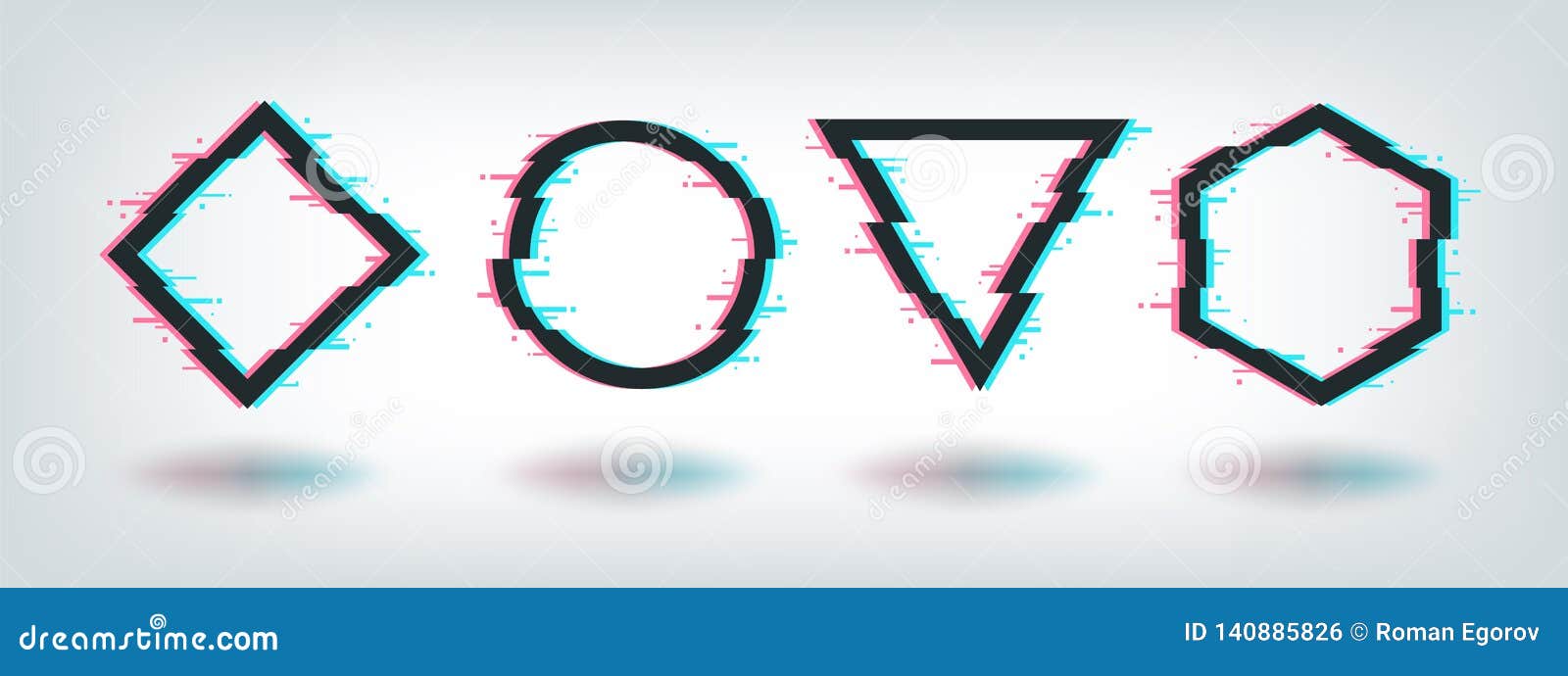 Glitch Effect Frames. Digital Distorted Minimal Shape, Circle Triangle ...