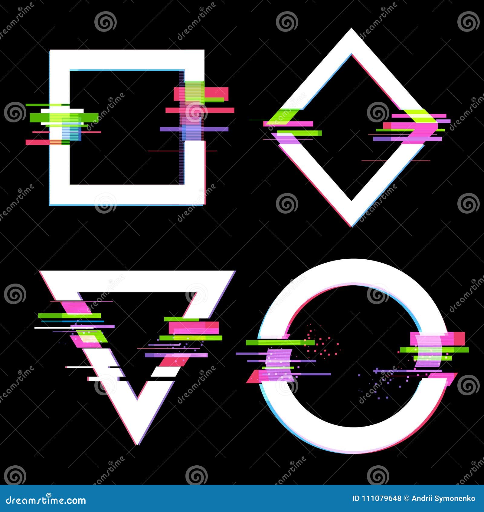 Glitch Effect Frames Set, Modern Style Design Elements. Vector ...