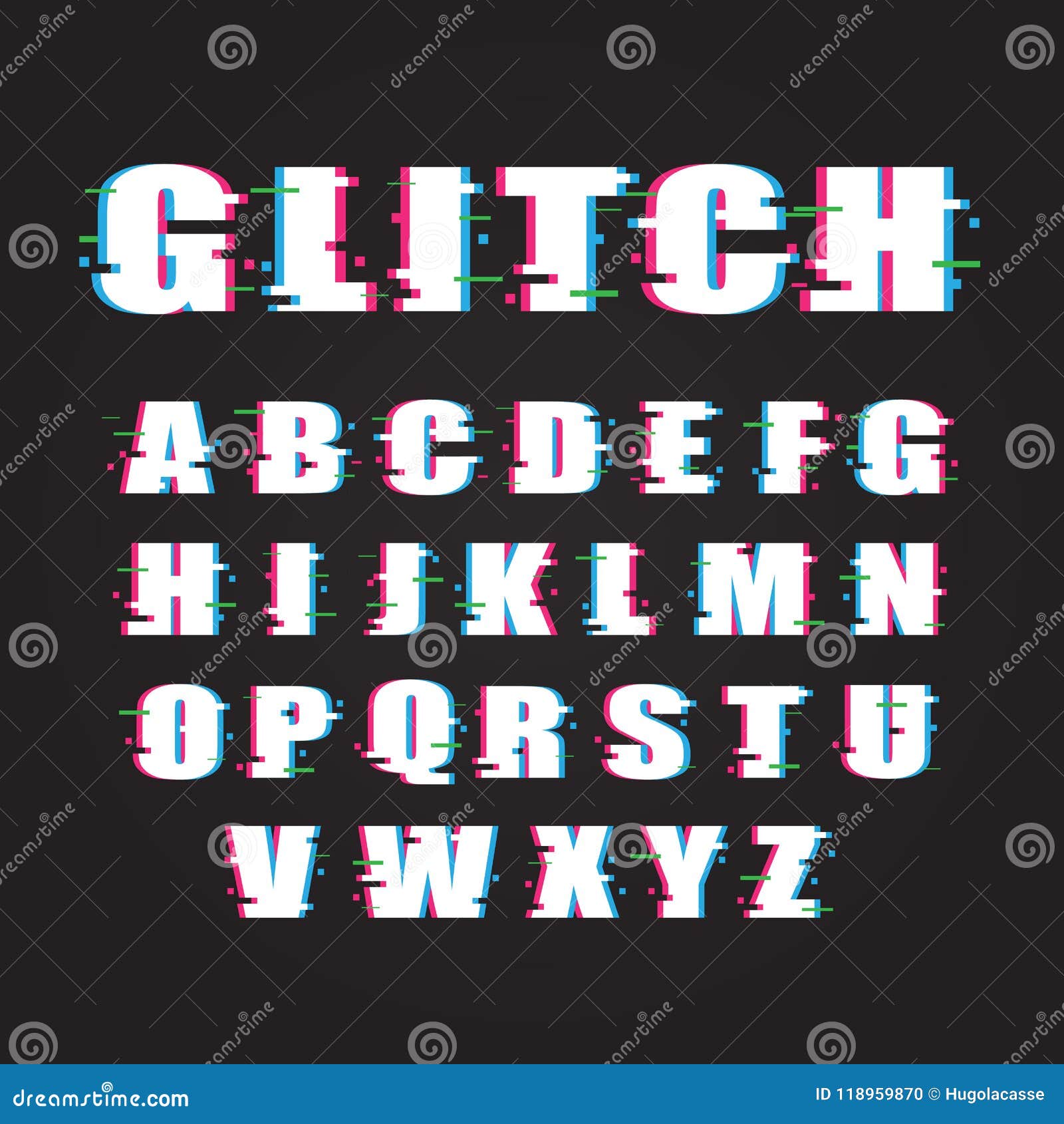 Glitch Effect Vector Alphabetical Letters Typography Stock Vector ...