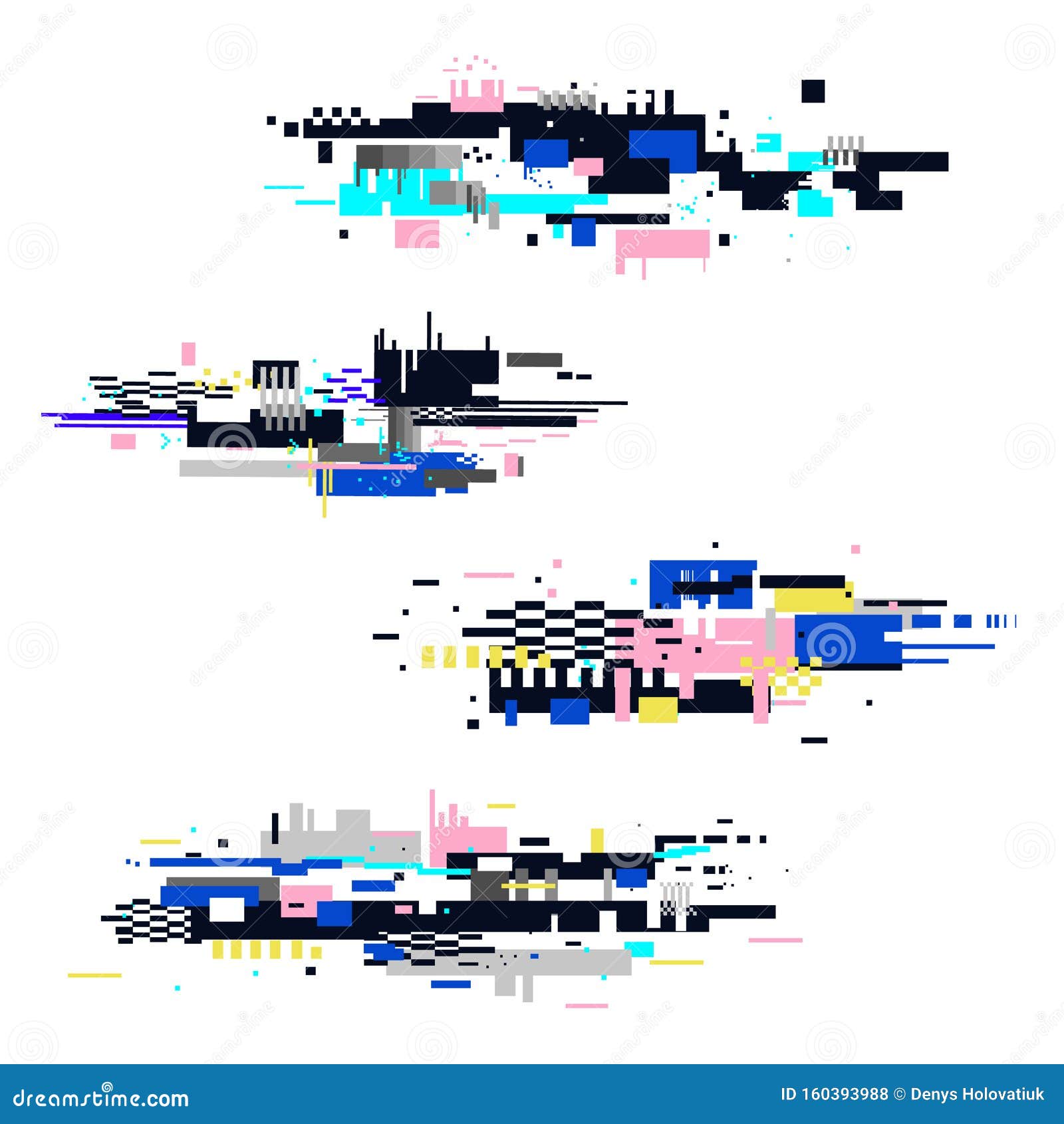 Glitch Elements Set Isolated on White Background. Trendy Digital Design ...