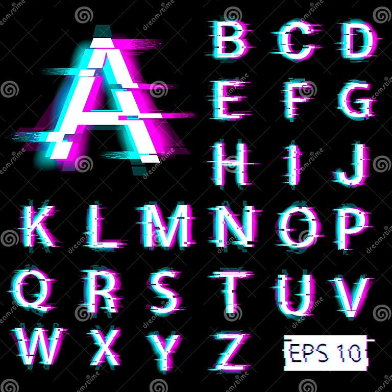 Glitch English Alphabet. Distorted Letters with Broken Pixel Effect ...