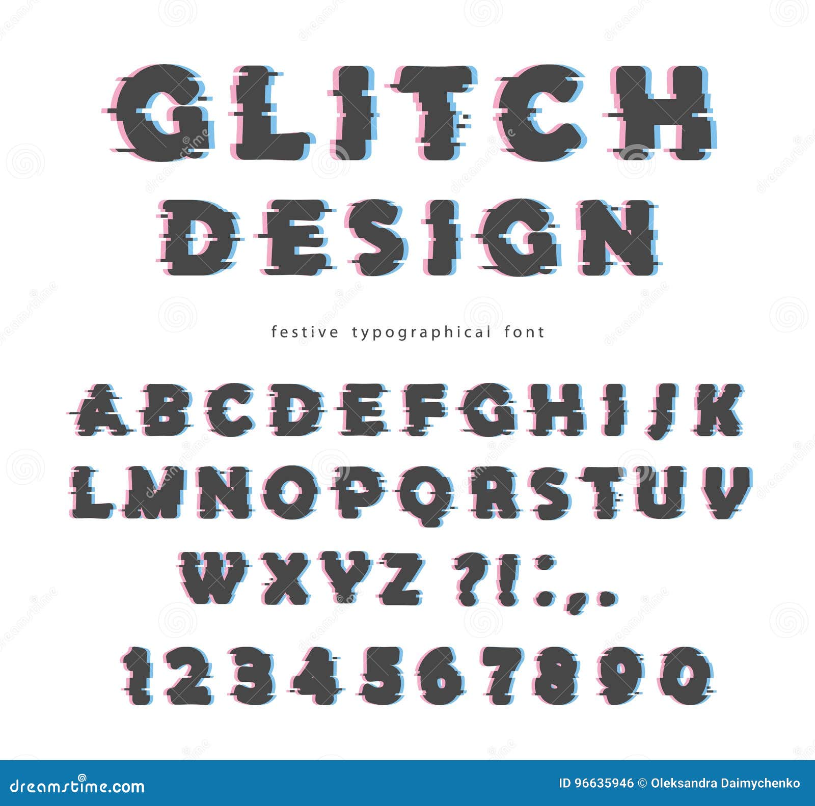 Glitch Font Design. Isolated On White Abc Letters And Numbers. Stock ...