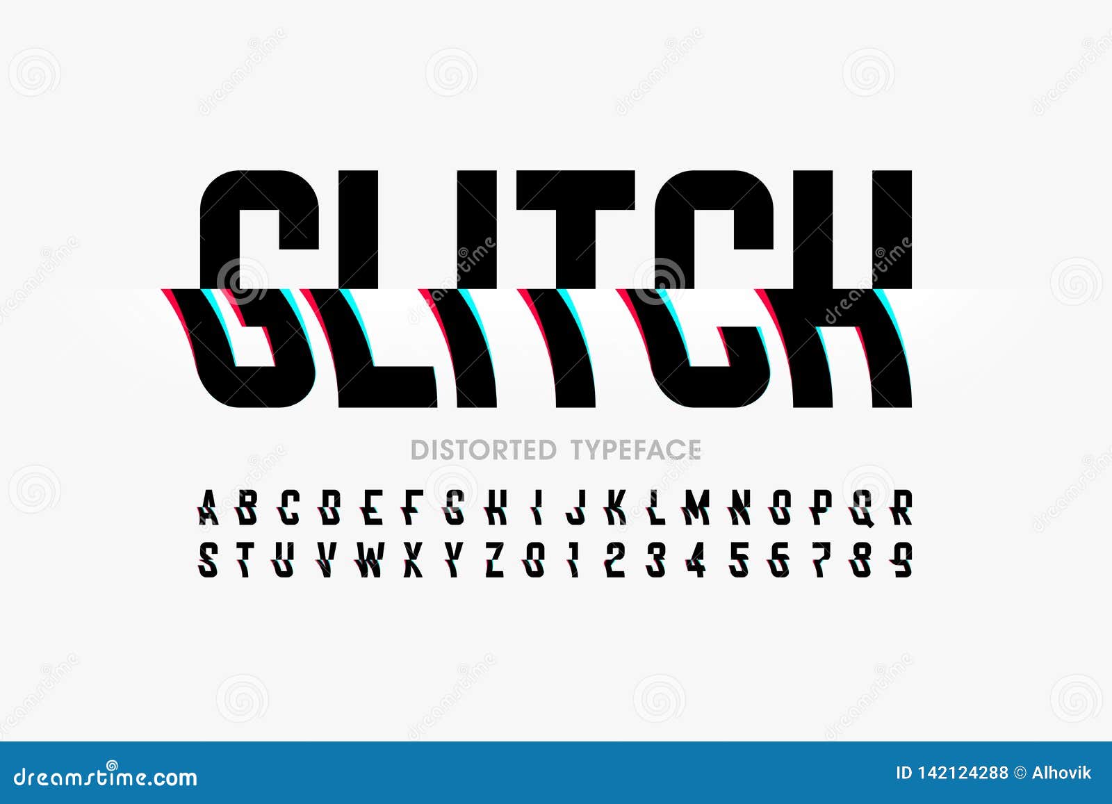 Glitch Font with Distorted Effect Stock Vector - Illustration of ...