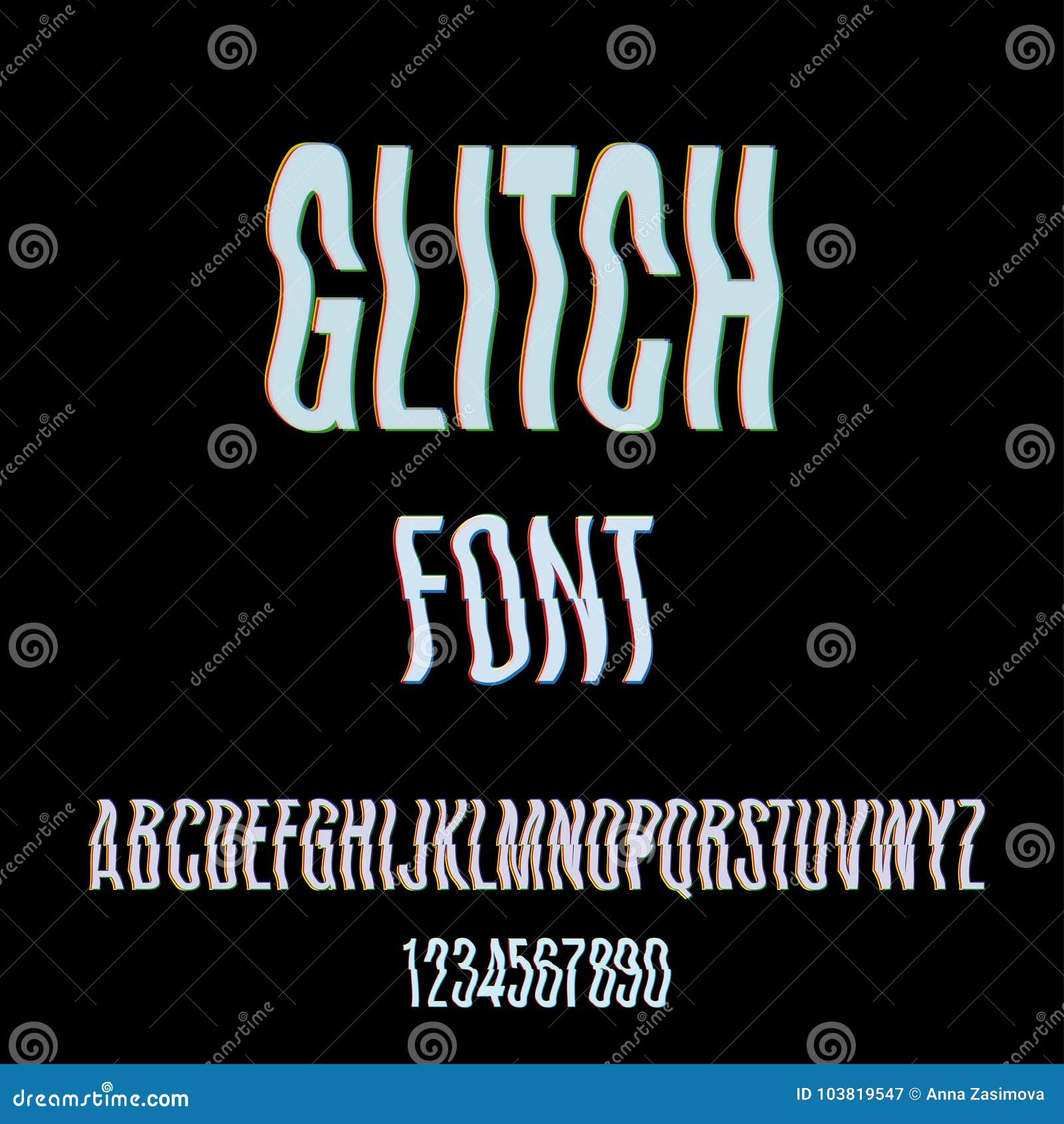 Glitch Font with Distortion Effect Stock Illustration - Illustration of ...