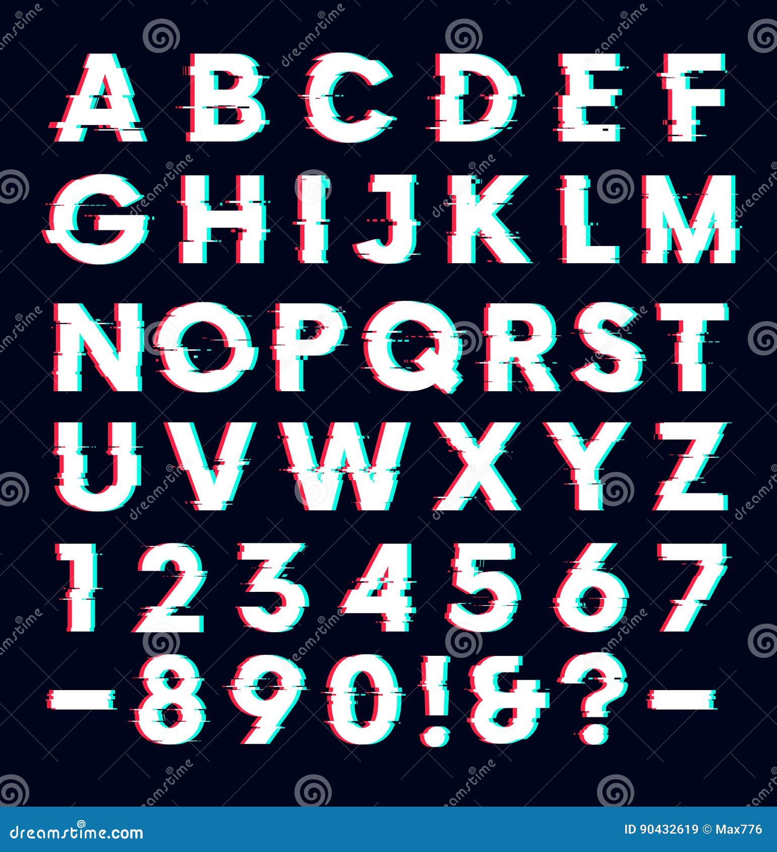 Glitch Font With Distortion Effect Vector Letters And Numbers, Dark ...