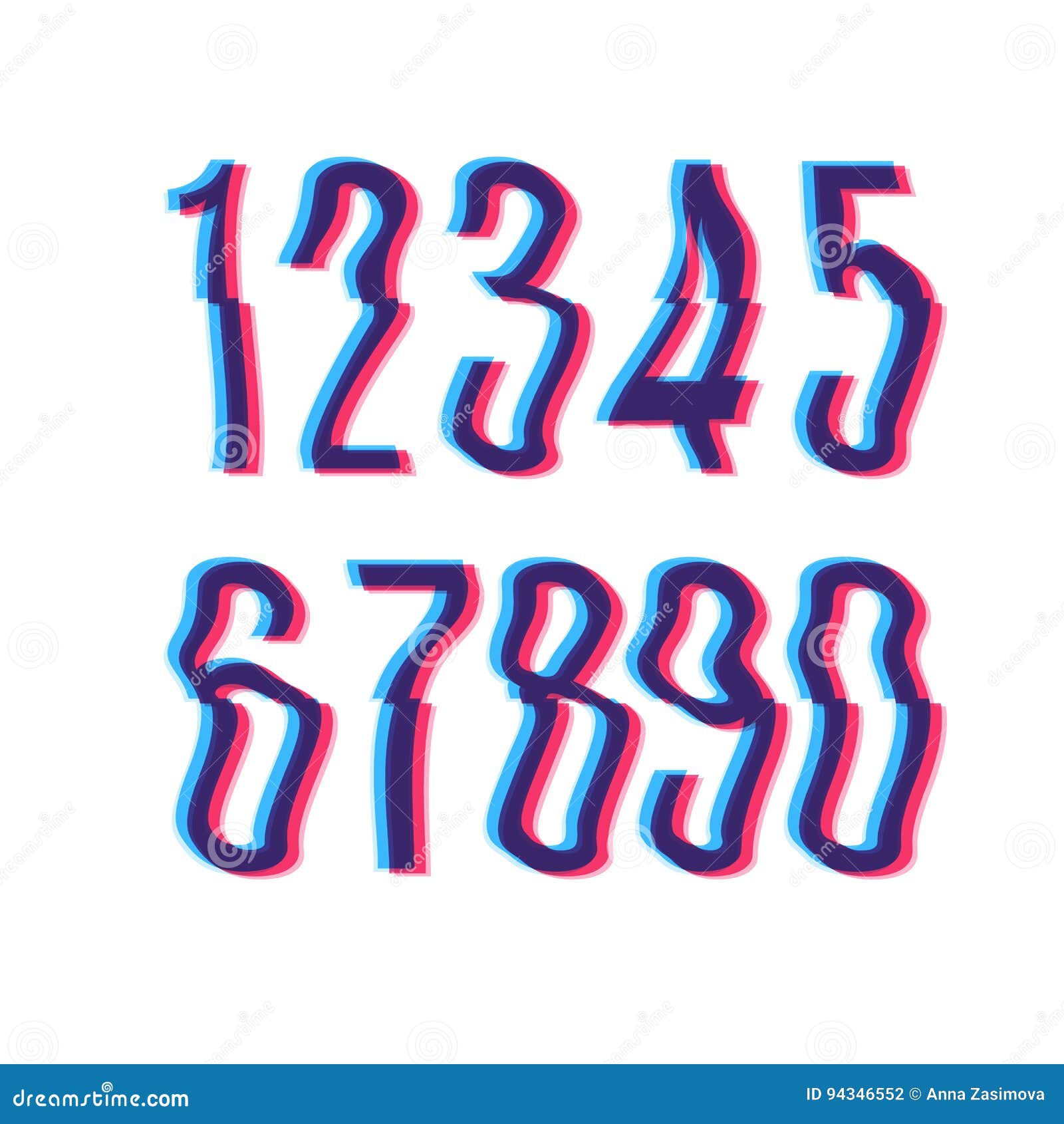 Stereoscopic Distortion, 3d Anaglyph Font Alphabet Letters Cartoon ...