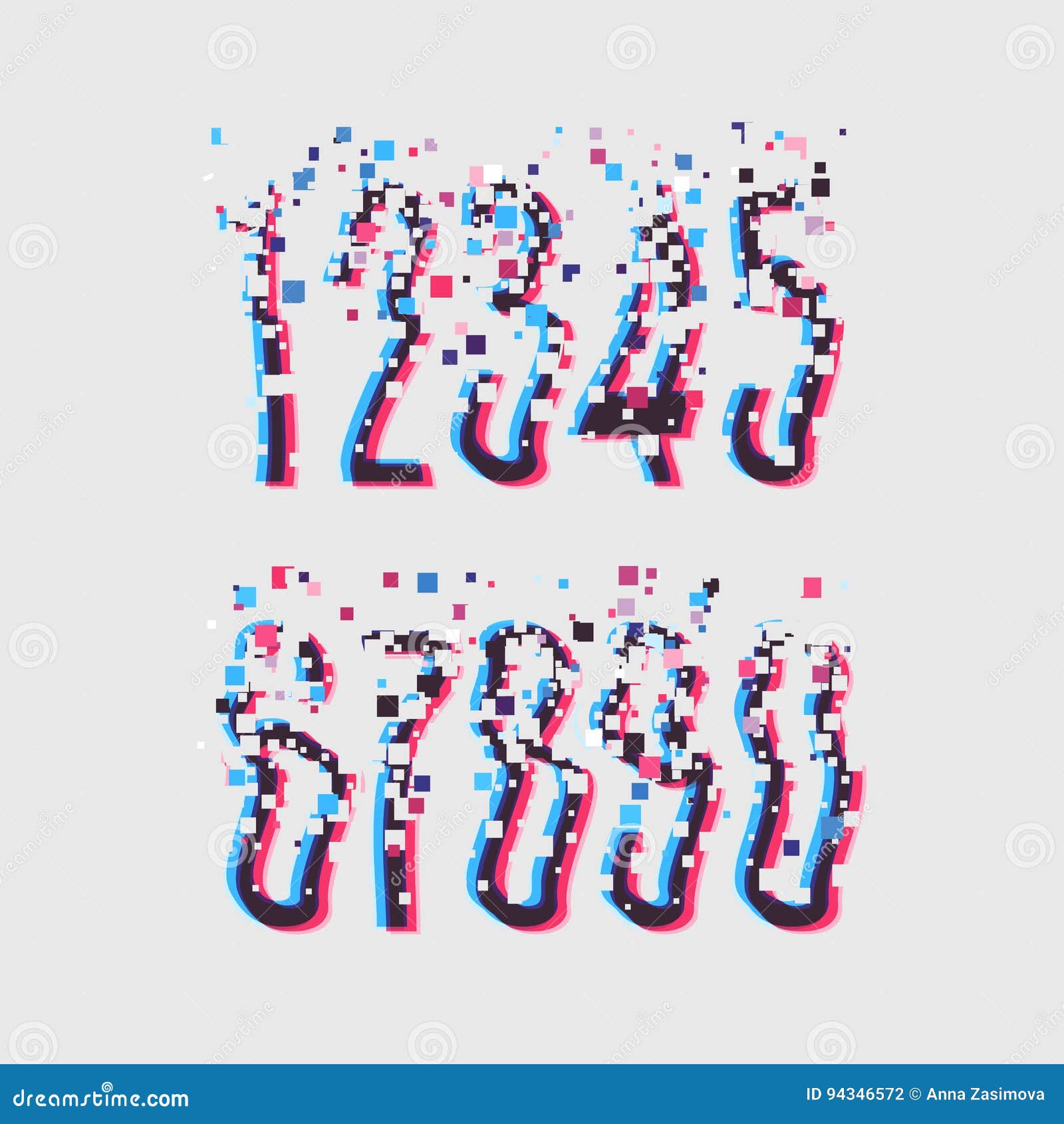 Glitch Font with Distortion Stereoscopic Effect. Stock Vector ...