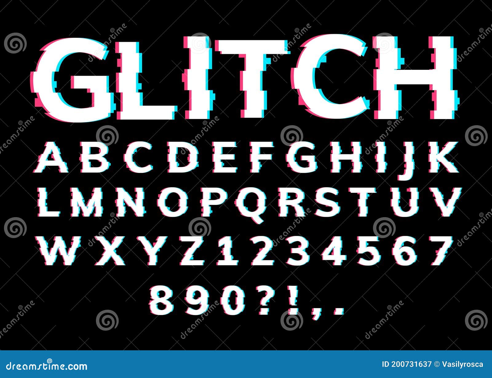 Glitch Font Letter Game Digital Pattern. Glitch Alphabet Hipster Font ...