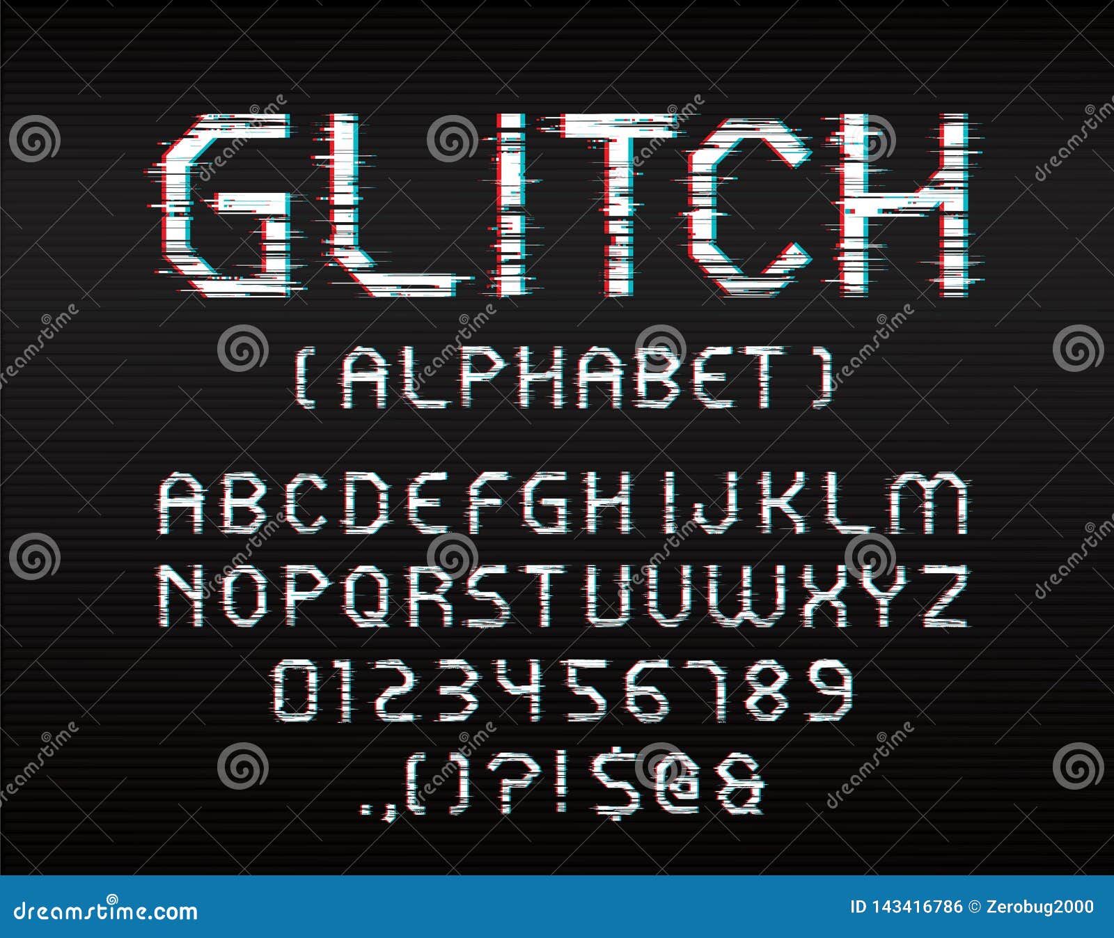 Glitch font stock vector. Illustration of distorted - 143416786