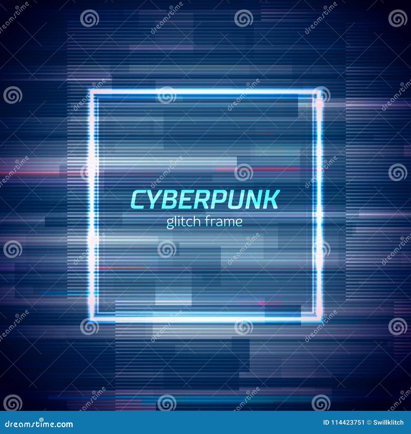 Glitch Cyberpunk Frame with Technology Error and Neon Shape Stock ...