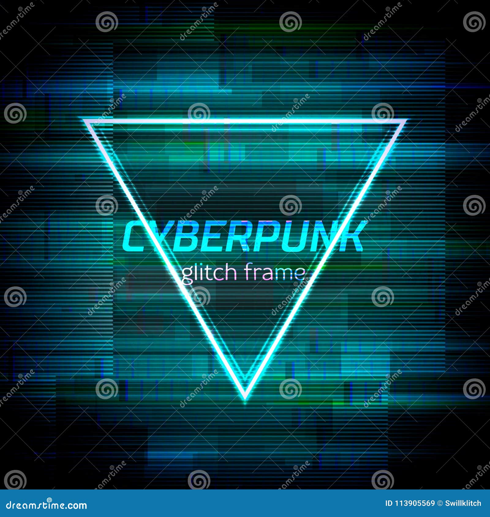 Glitch Cyberpunk Frame with Technology Error and Neon Shape Stock ...
