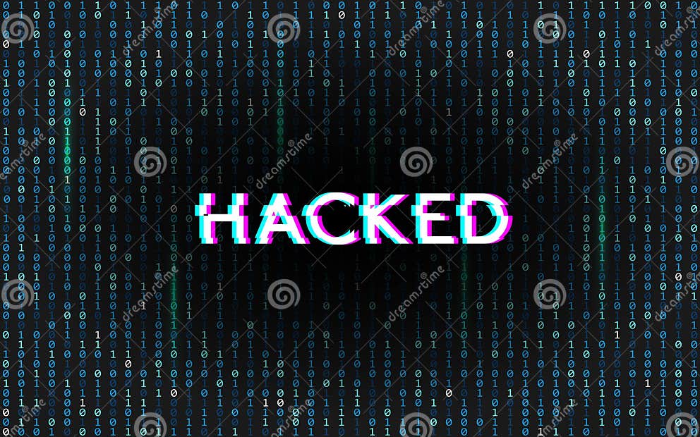 Glitch Hacked on Matrix Background. Binary Code with Stereo Effect Text ...