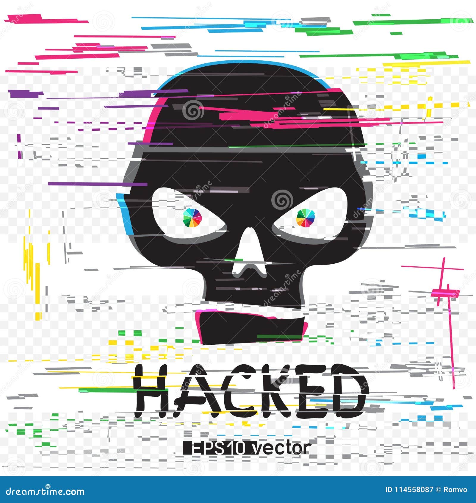 Glitch Hacker Black Skull with Text Stock Vector - Illustration of ...