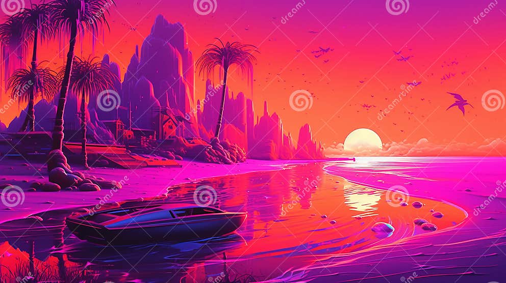 Glitch Palm Tree in Synthwave Psychedelic Vibrant Colors Generative AI ...