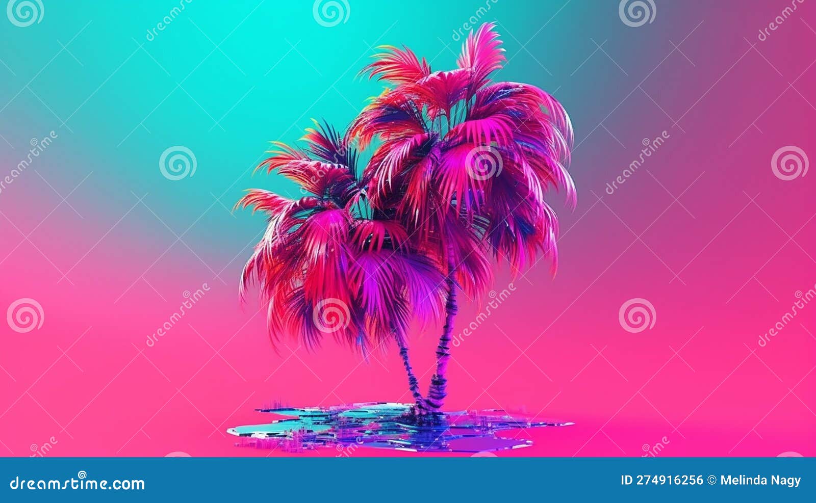 Glitch Palm Tree in Synthwave Psychedelic Vibrant Colors Generative AI ...