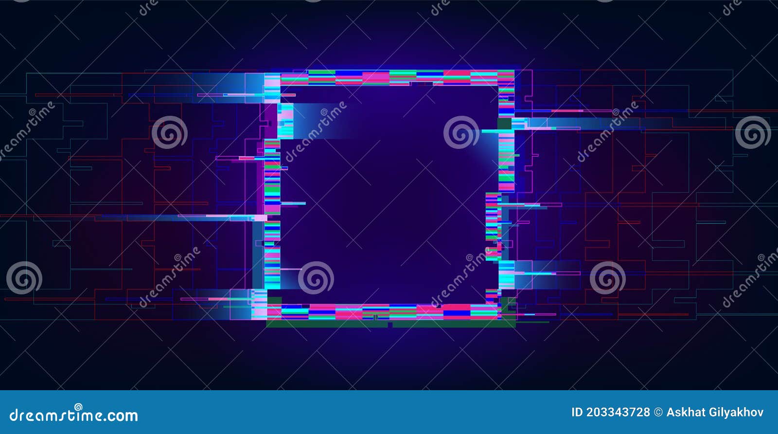 Glitch Rectangle. Distorted Glowing Rectangle Cyberpunk Style Stock ...