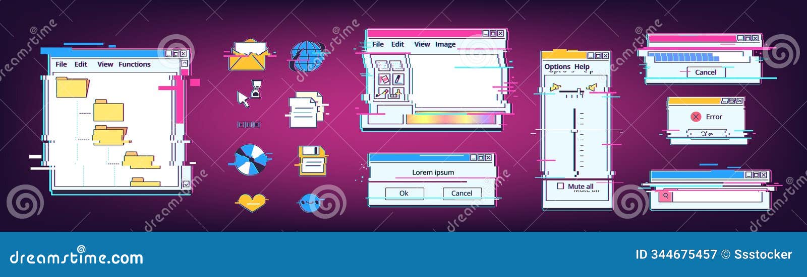 Glitch Art. Retro Vintage Technology Background. Trendy Futuristic ...