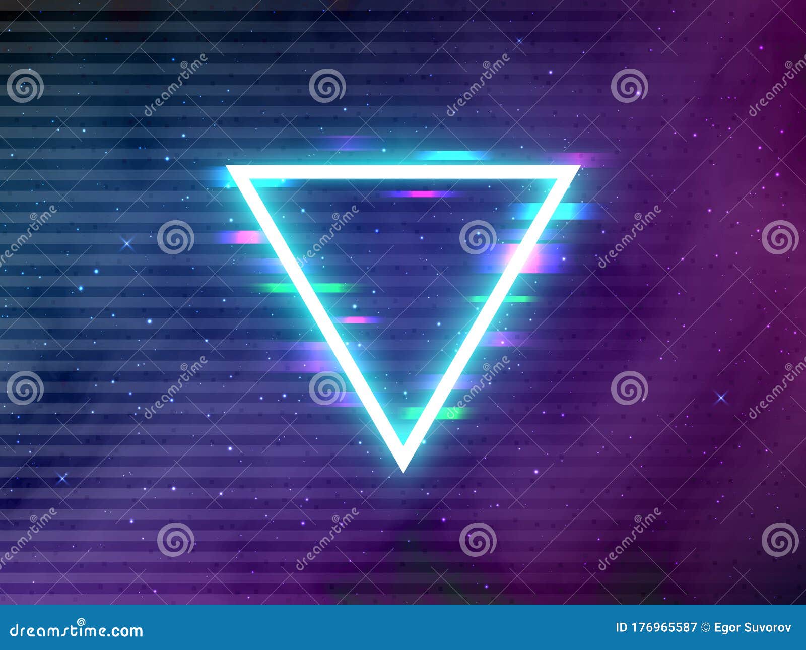 Glitch Retro Triangle. Glowing Neon Shape on Cosmic Backdrop. Cyberpunk ...