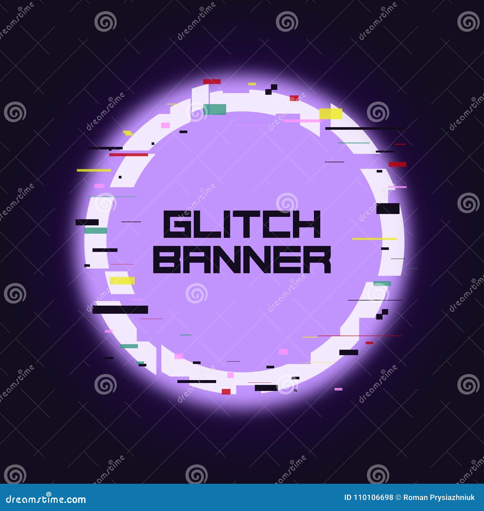 Glitch Rounded Banner. Glitched Neon Circle Frame with Distortion ...