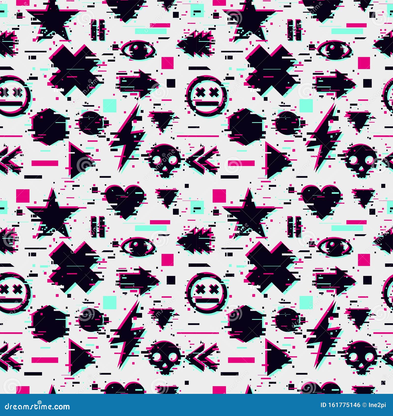 Glitch Seamless Pattern With Video Games Element. Gamer Vector ...