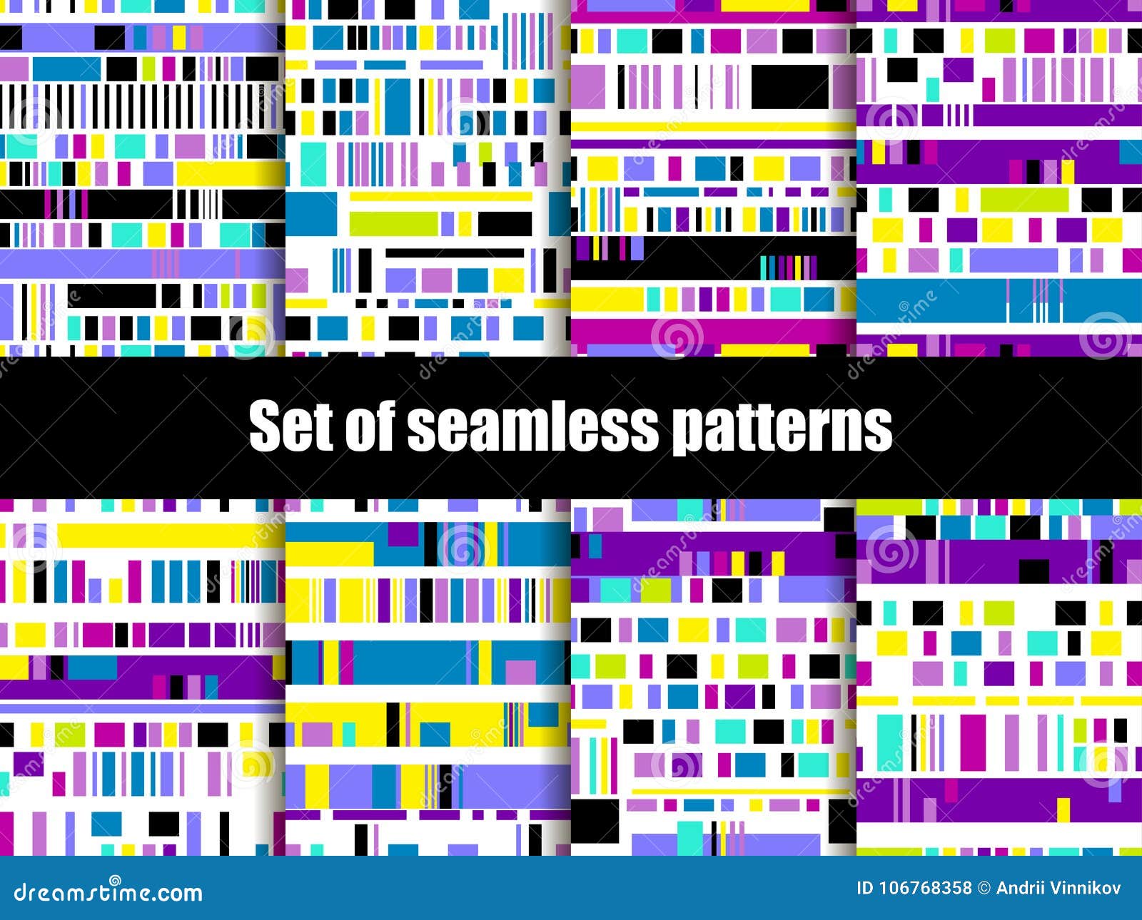Glitch Seamless Patterns. Signal Error, Pixel Mosaic. Computer Screen ...