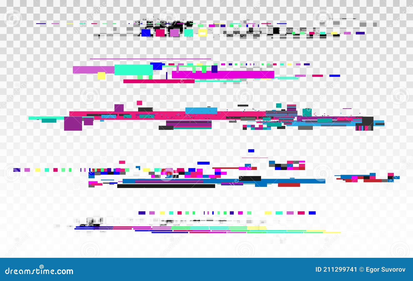 Glitch Set with Color Elements. Digital Abstract Shapes. Random Pixel ...