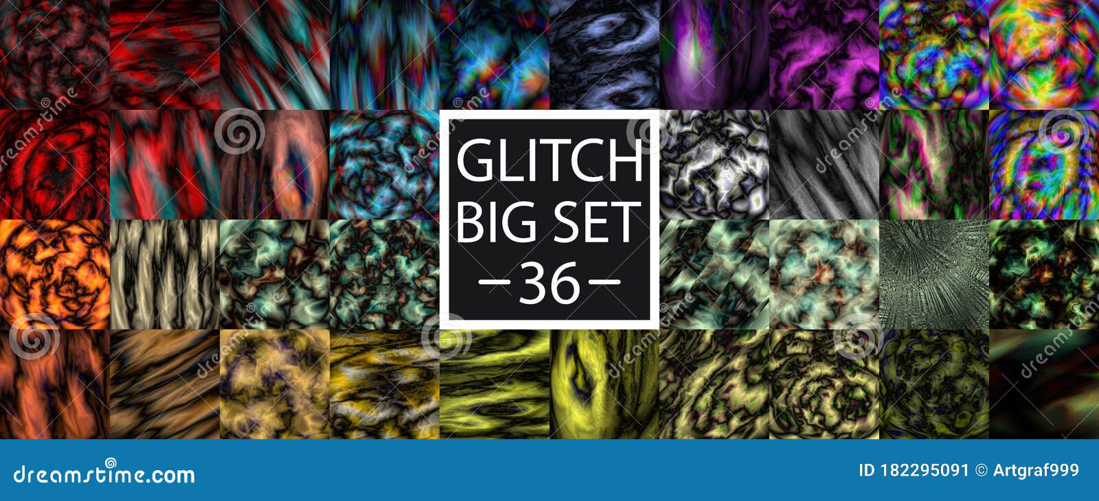Glitch Set. 36 Glitch Abstract Background. Alien Glow Texture or Space ...