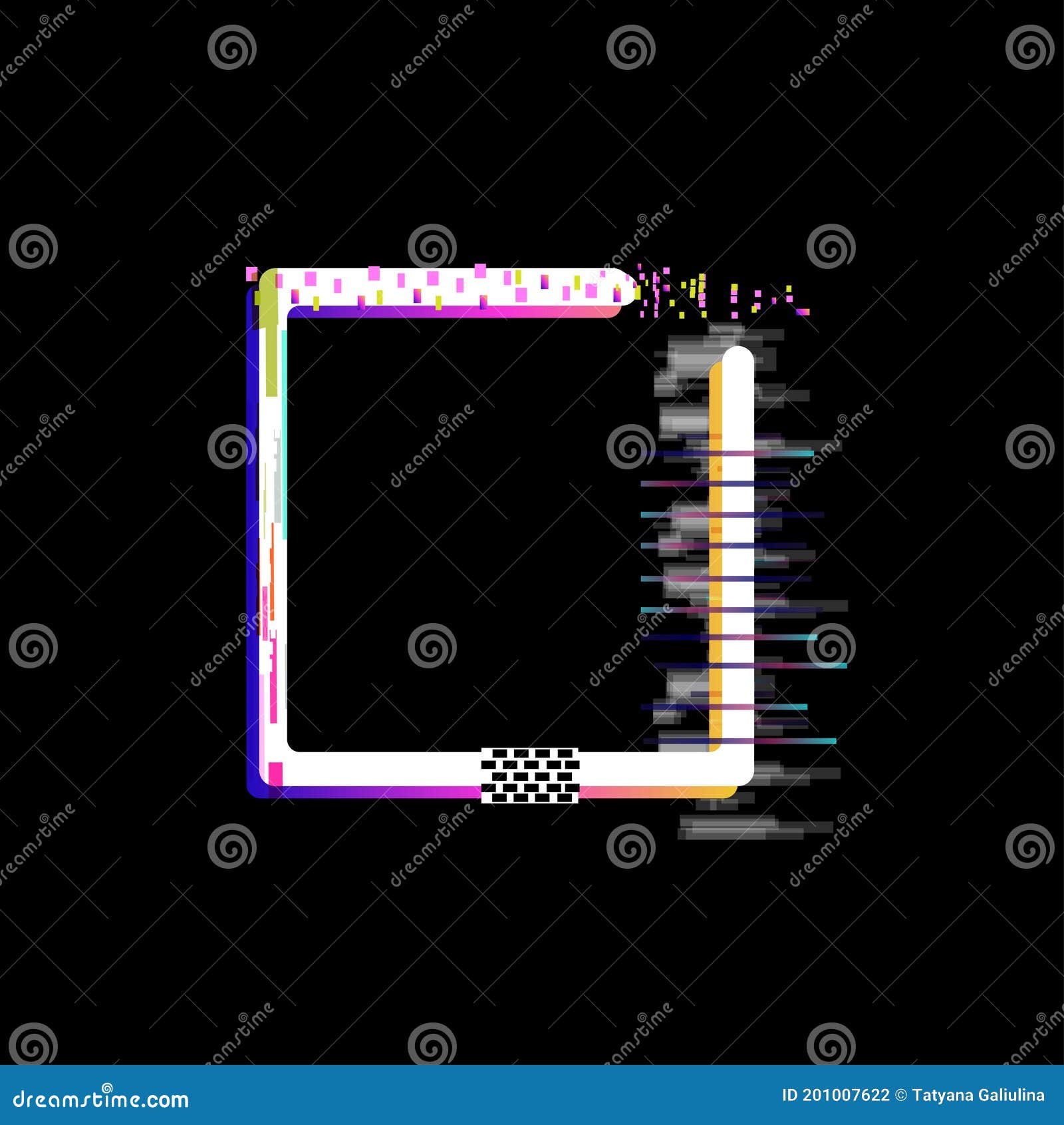 Glitch Square Frame with TV Decay Effect on Black Background Vector ...